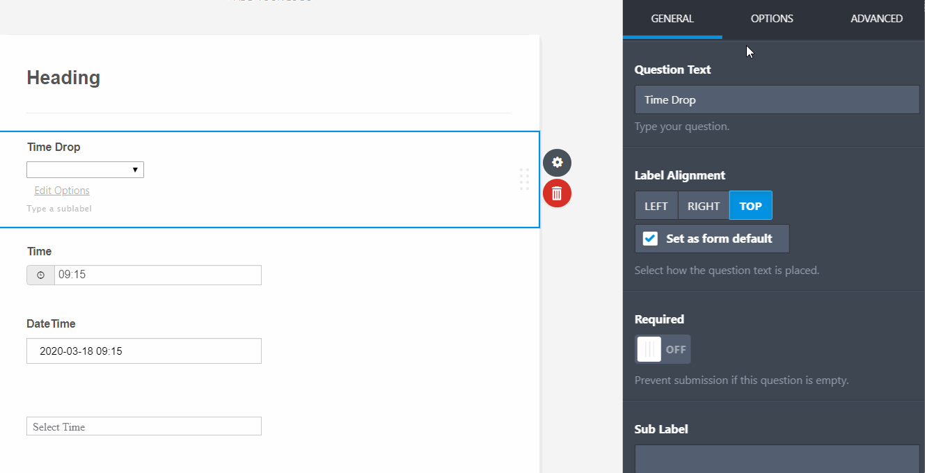 Time Picker Widget Dropdown Box