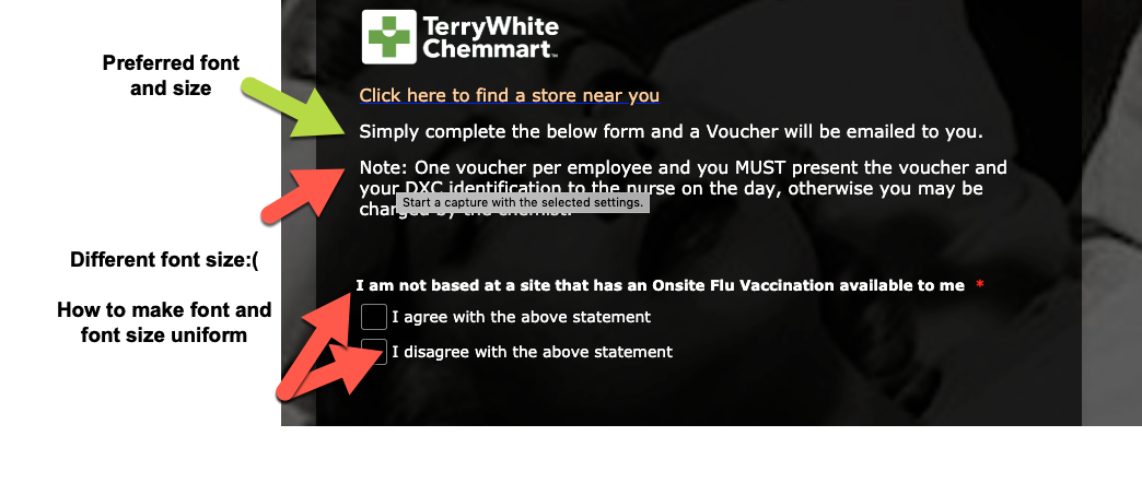 How can I have consistent font size and font type in my form?