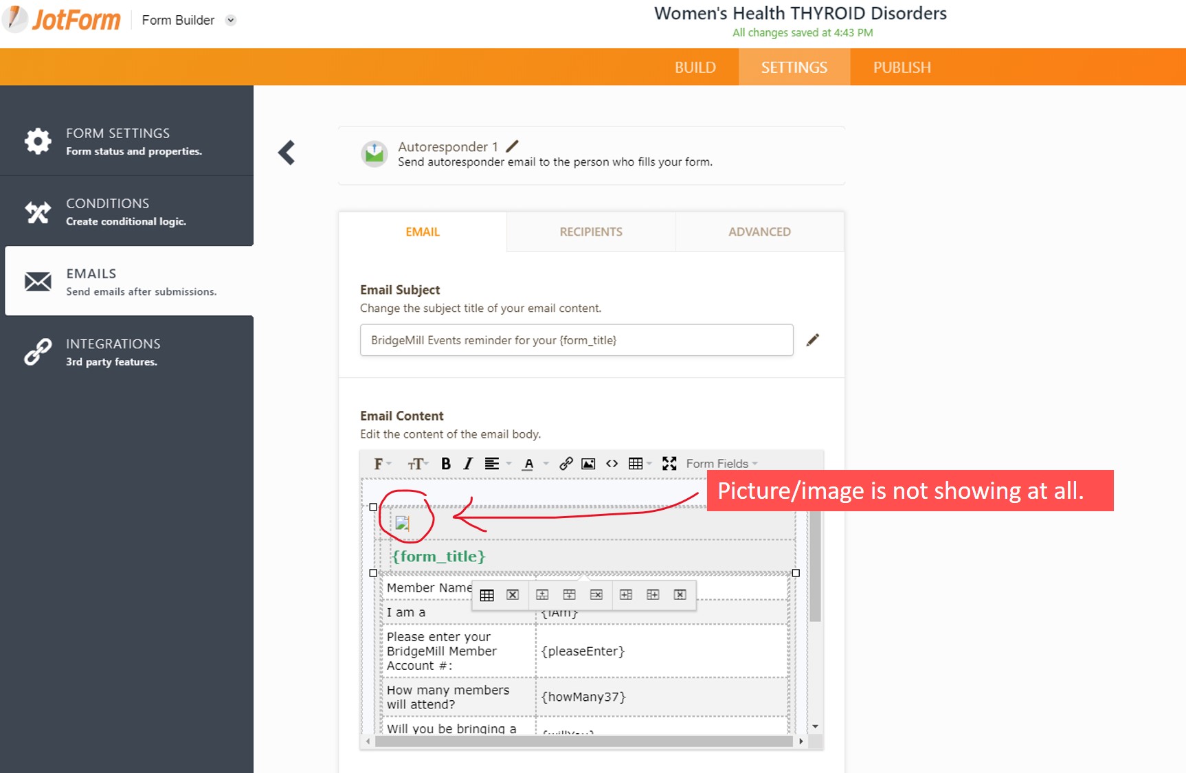 Images not showing or uploading to email templates?