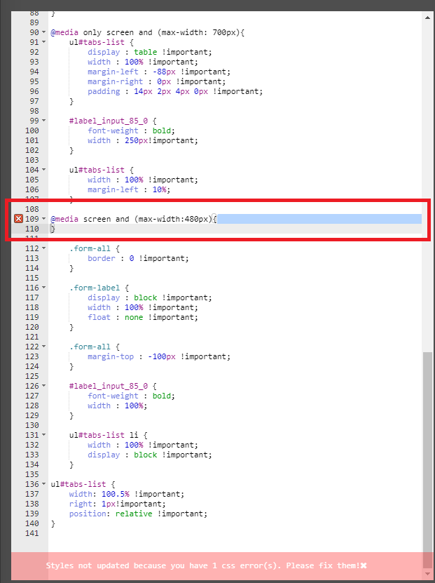 Help with resolving CSS error
