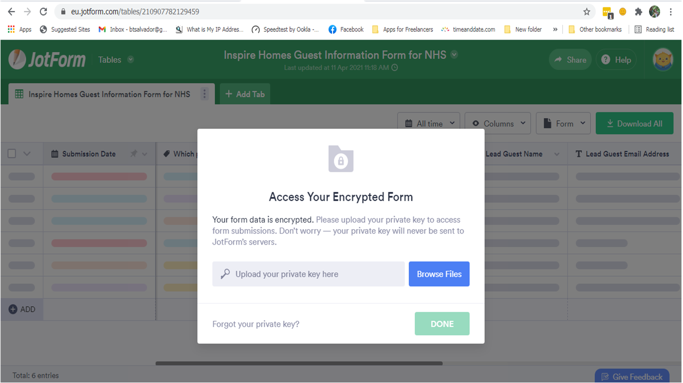 Tried to access the submissions for a form but was unable to do so as ...