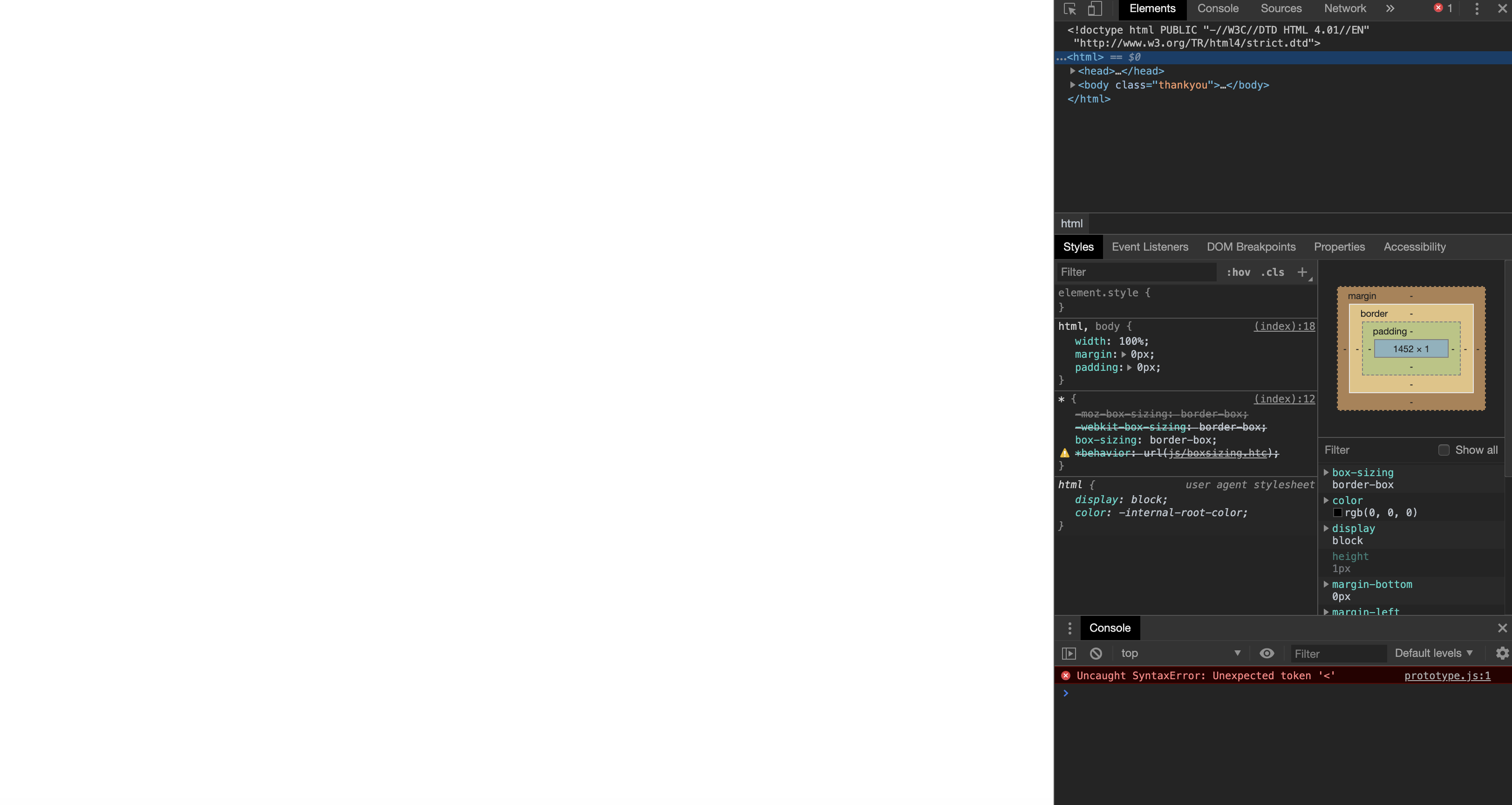 Uncaught SyntaxError on Thank you Page