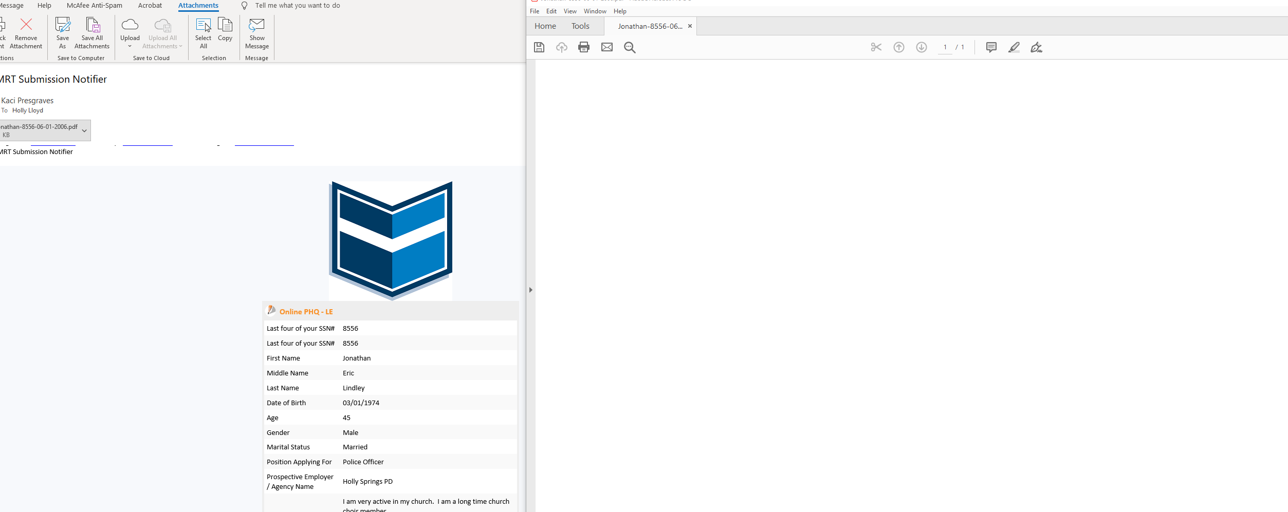 Form delivery - blank attachment