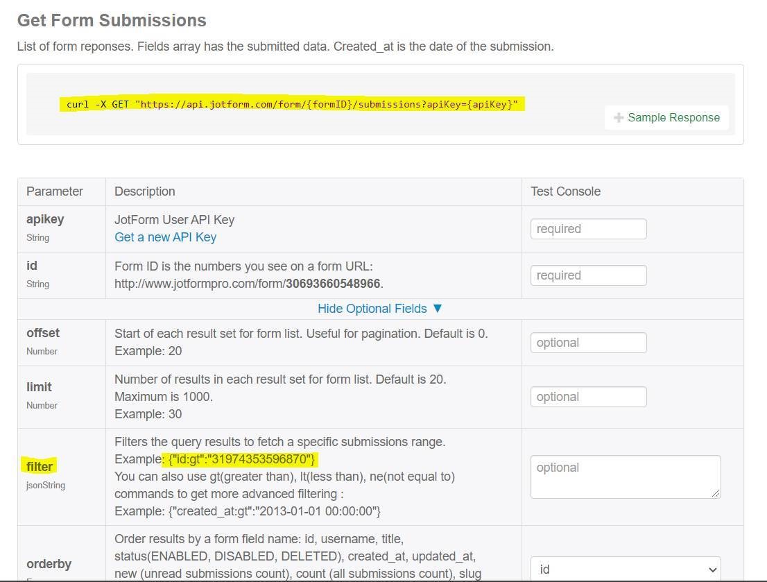 Using Filter Option On Curl API Call