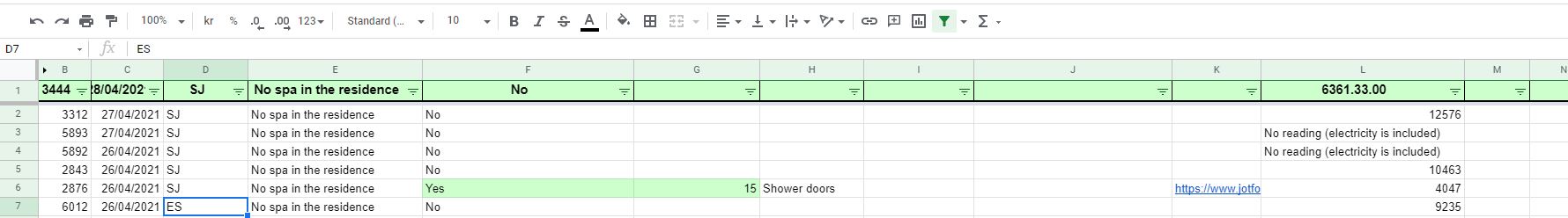 Jotform populates the same row in Google sheets