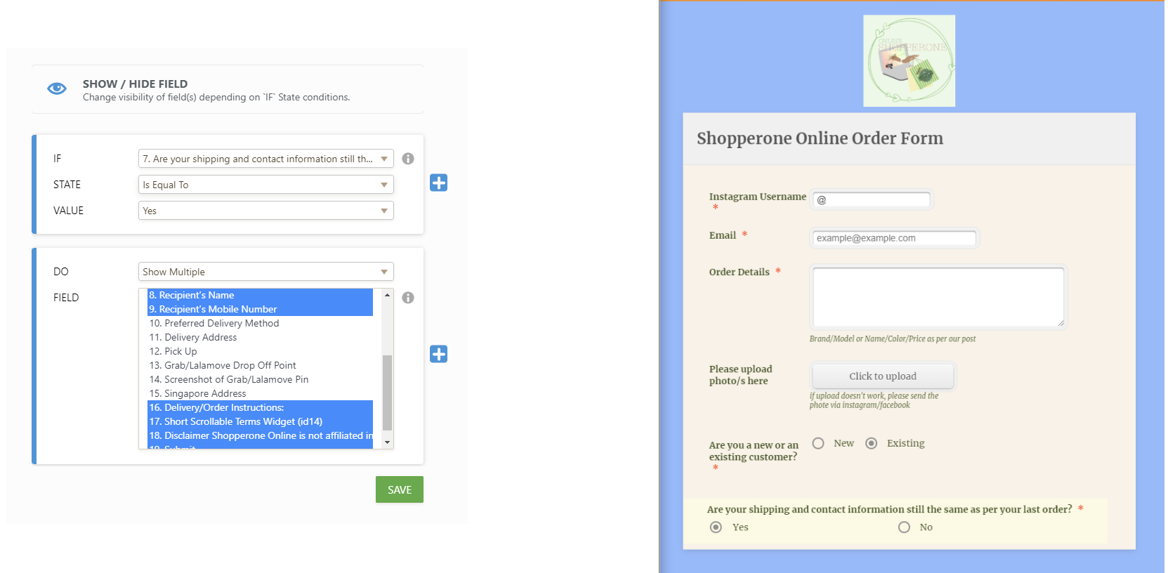 Form Show Hide Field Condition Not Working
