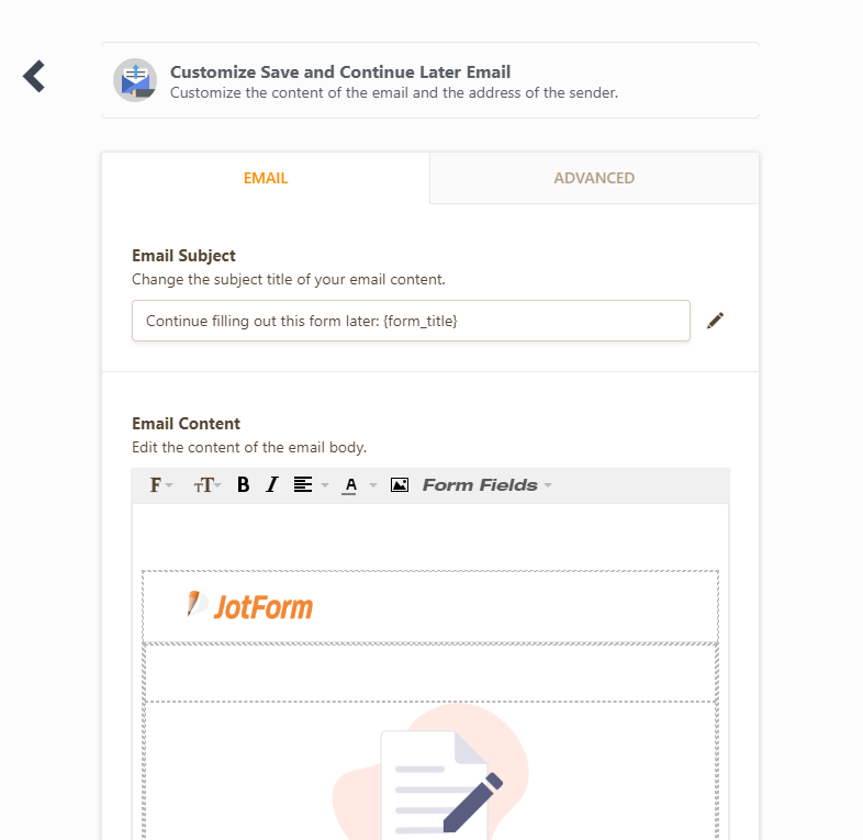 Customize Save and Continue Later Email