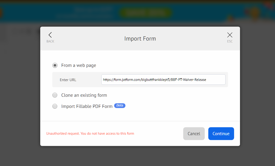 Cloning Form From Web Page Url Wont Allow