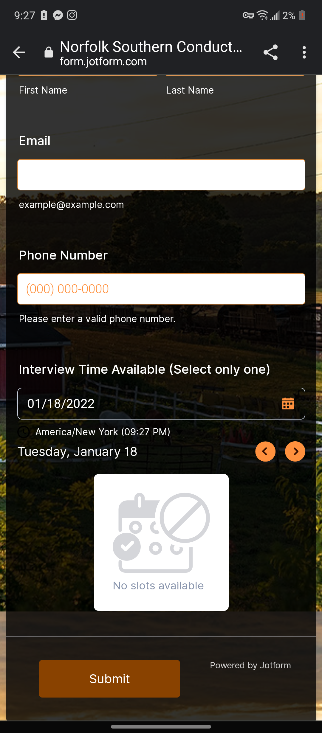 No time slots are available for any date I select.