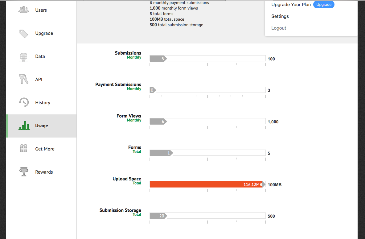Account Overlimit due to Upload space. How to clear it?