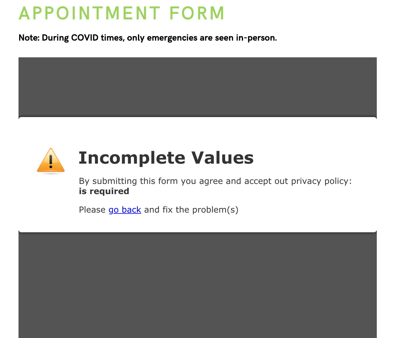 Incomplete Values Message When Clients Submit Form