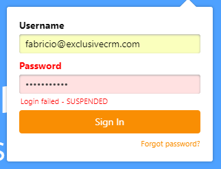 Login failed - SUSPENDED