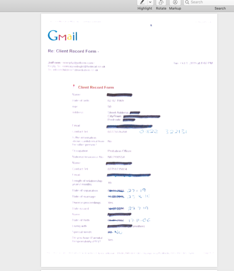 The client information is incorrect