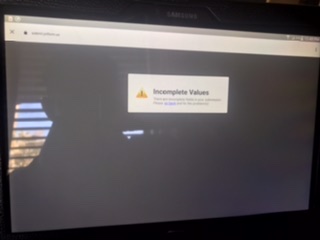 Incomplete values error when submitting form