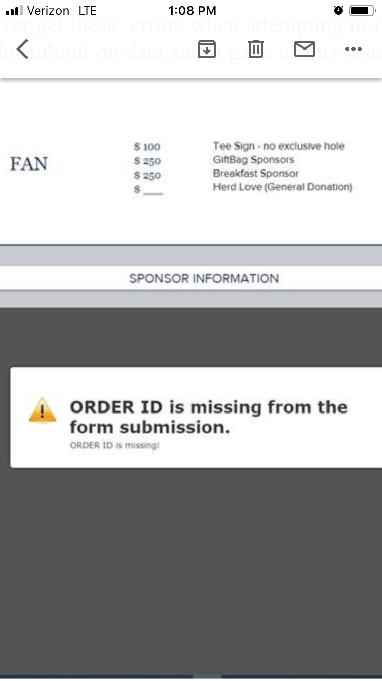 Order ID is missing from the form submission