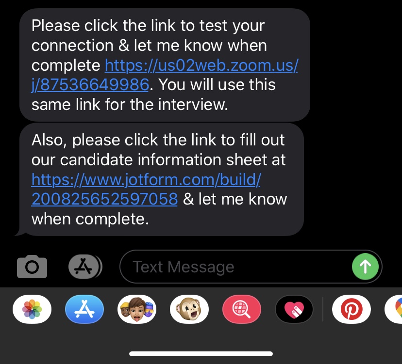 I received a random text containing form URL