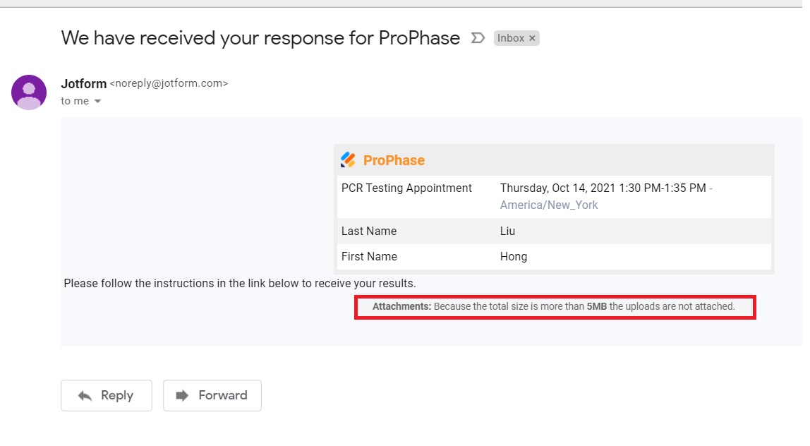ProPhase PCR testing results