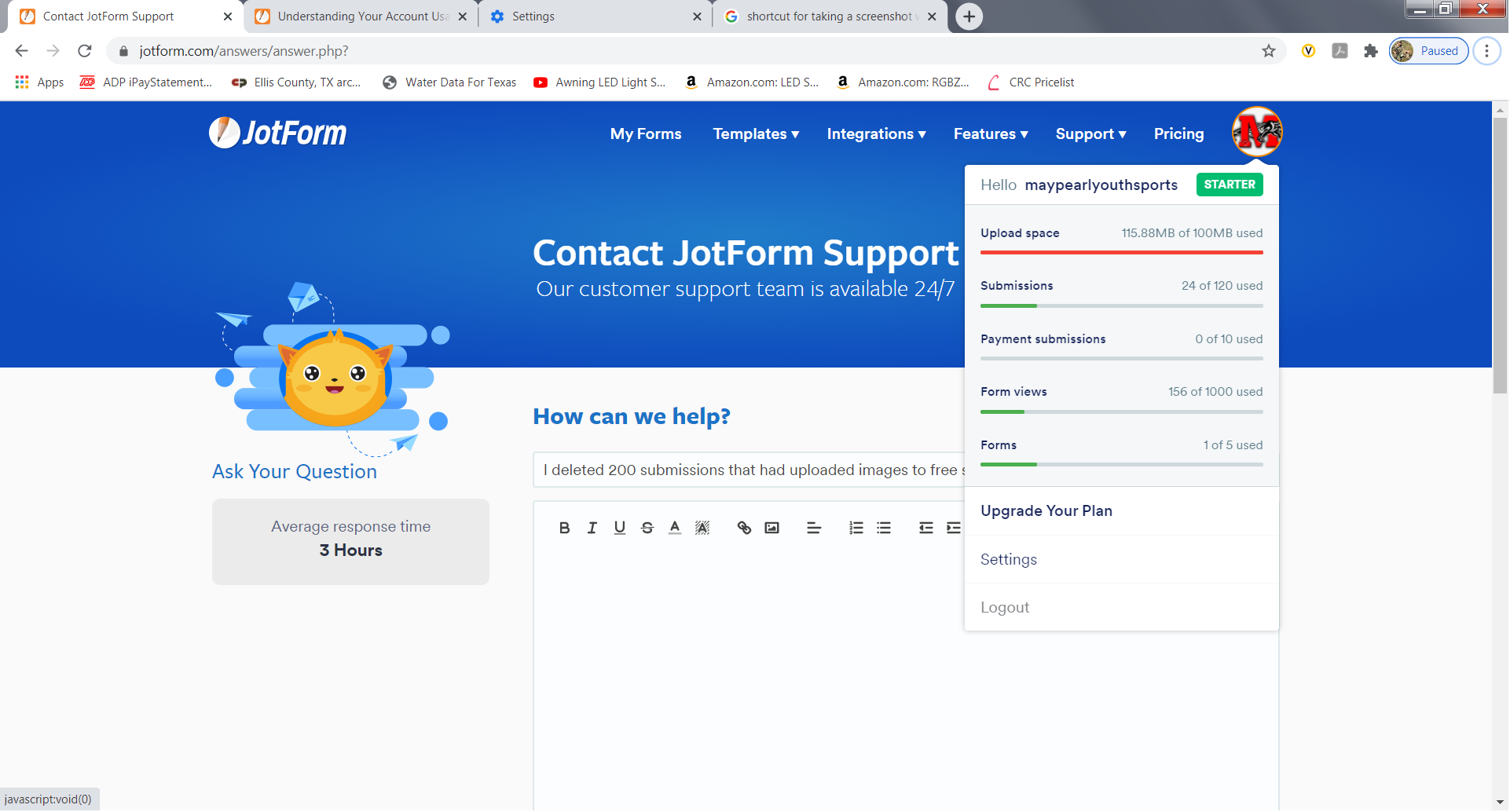 I deleted 200 submissions that had uploaded images to free some upload ...