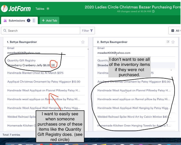 Hide empty fields on JotForm Tables
