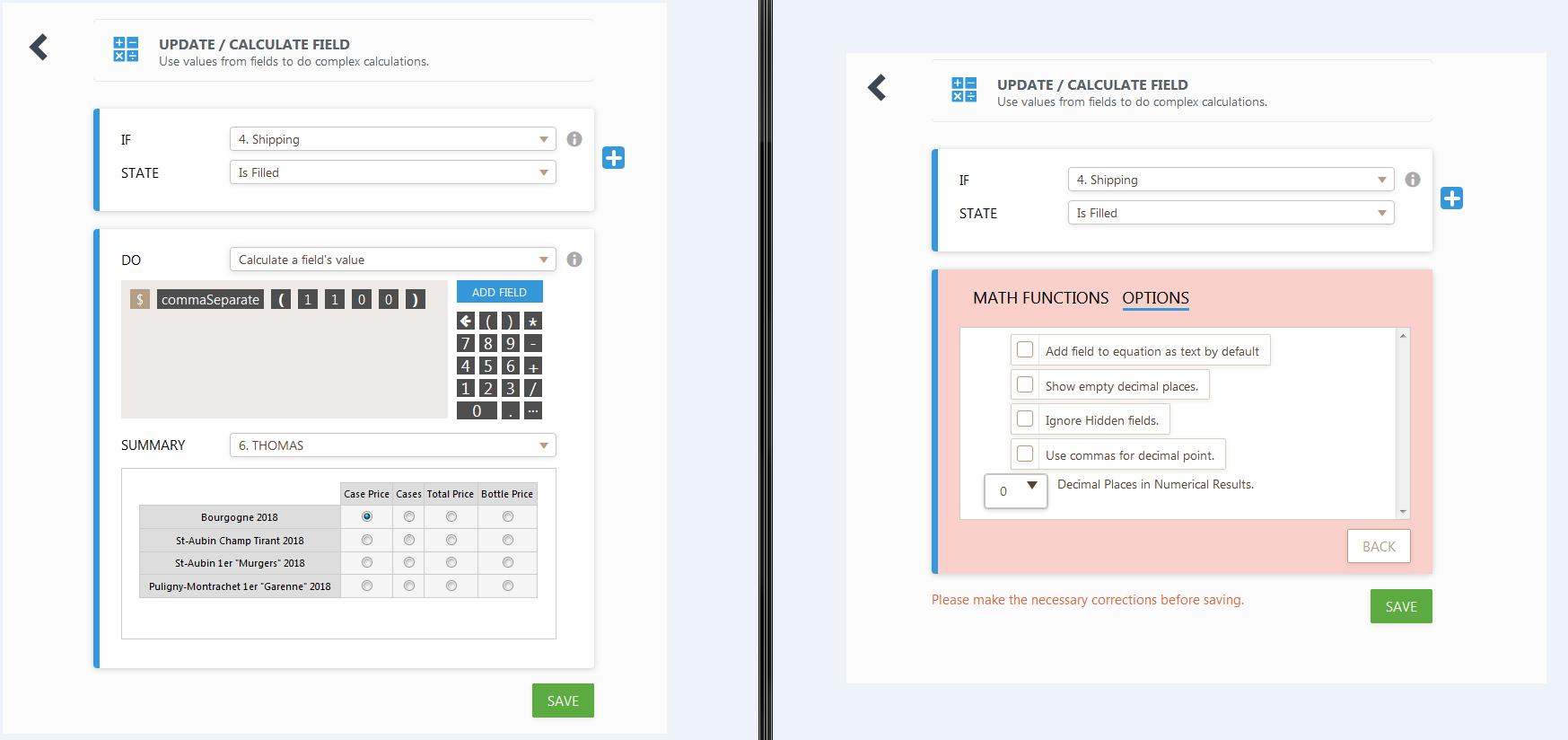 Error message when trying to change to 0 Decimal places