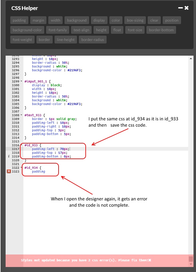 Advanced designer does not save CSS changes