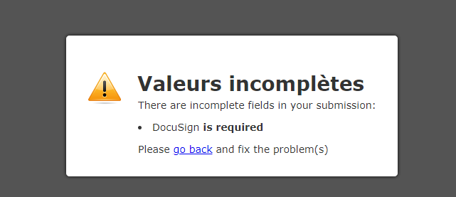Docusign forms not working