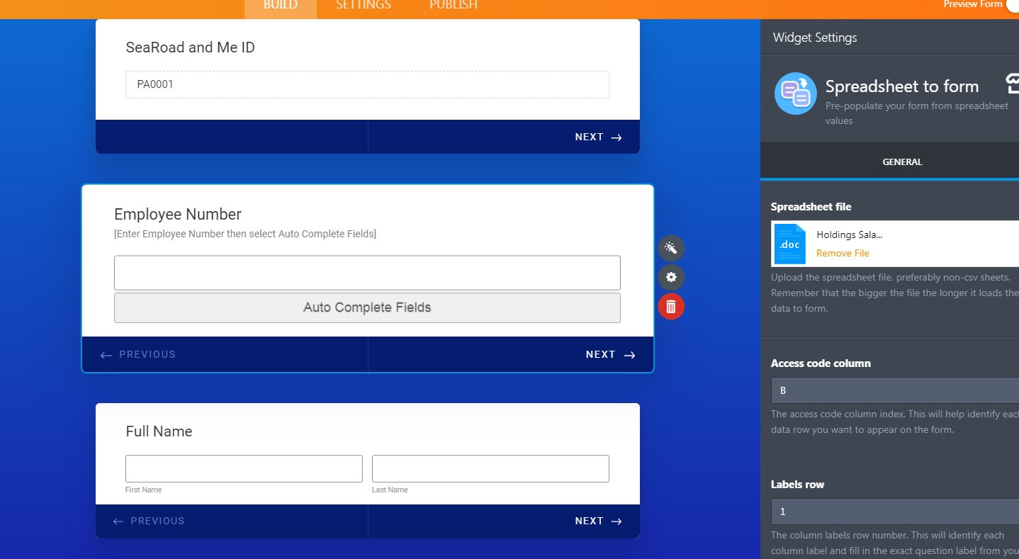 Spreadsheet To Form Widget Is Not Working On Our Form