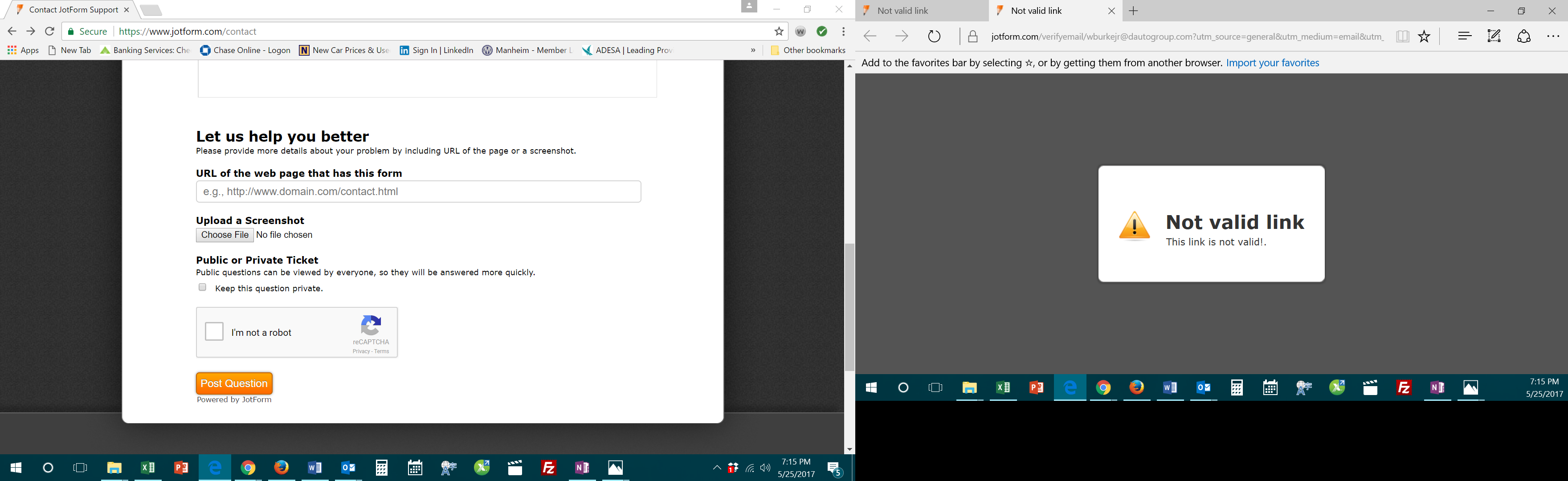 New account Can not verified email address . pop up Not valid link