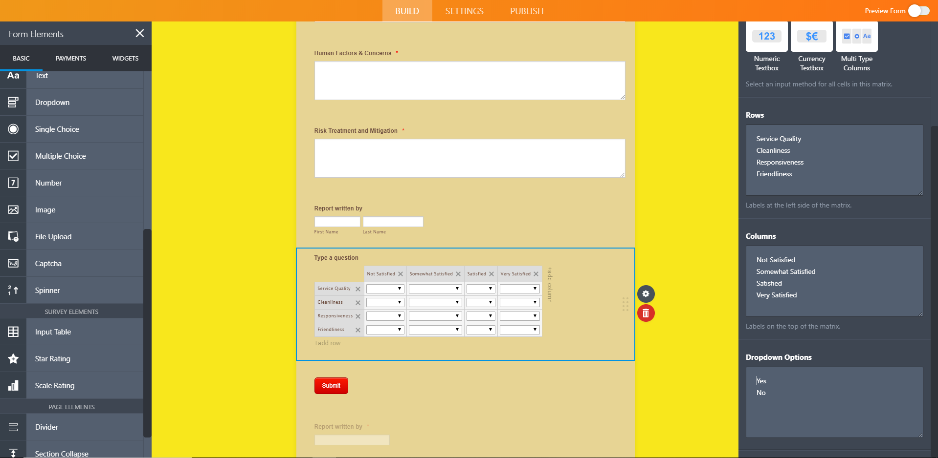 How to add different options on dropdown fields in Input Table