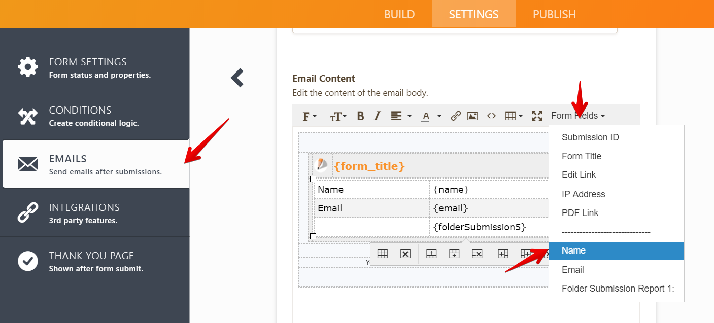 Form: How to personalized email notifications?