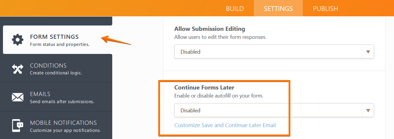 How can a user save a partially filled form to continue later?