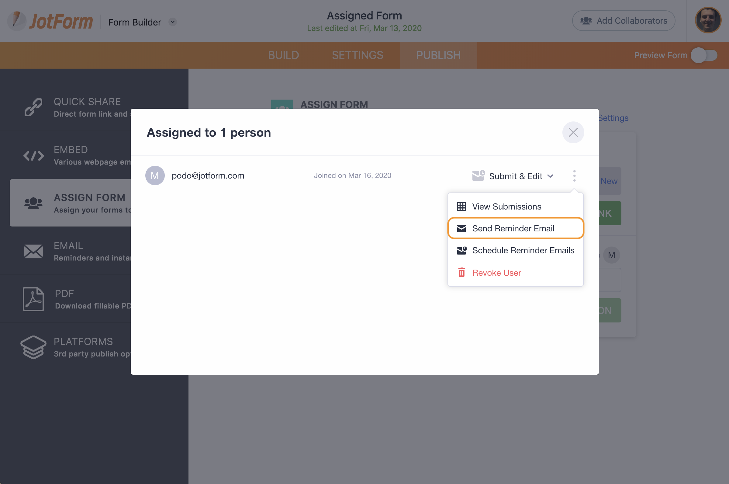 Setting up reminder emails for your assignees