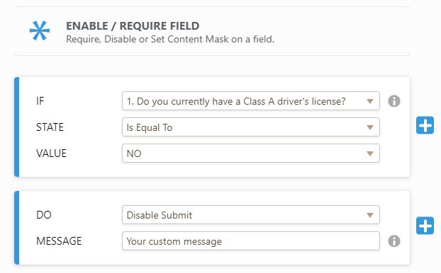 How To Disable Submit Using Conditional Logic
