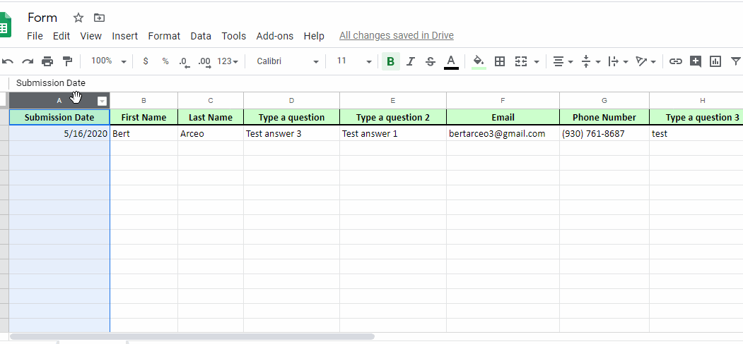 Date column on Google Doc