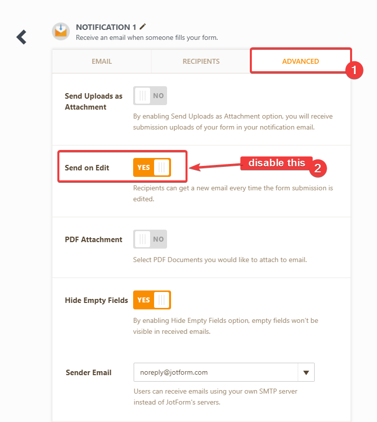 Stop email notification after subsequent edit