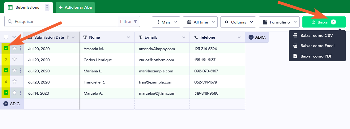 Como Baixar as Respostas ao Formulário em Excel/CSV/PDF