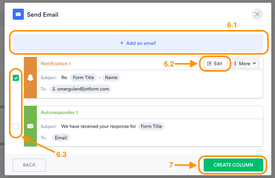 How to send an email with form data in JotForm Tables