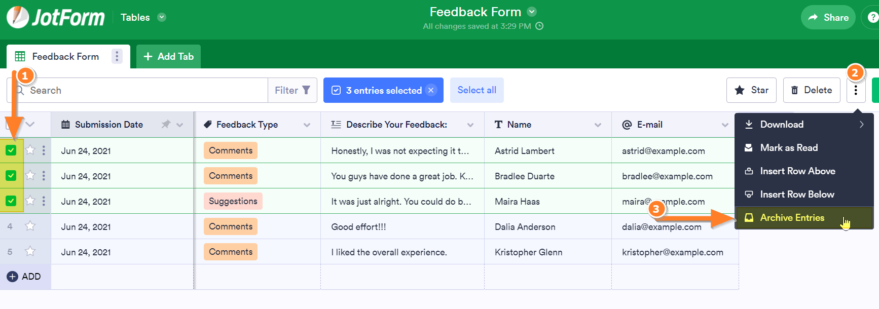 How to Archive Submission Entries in JotForm Tables?