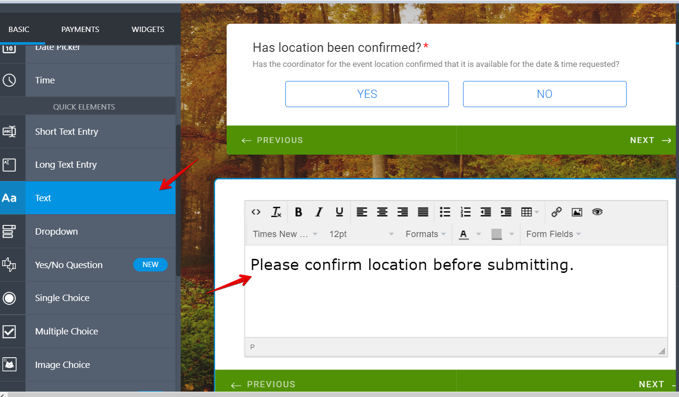 Condition to display a message before submitting the form